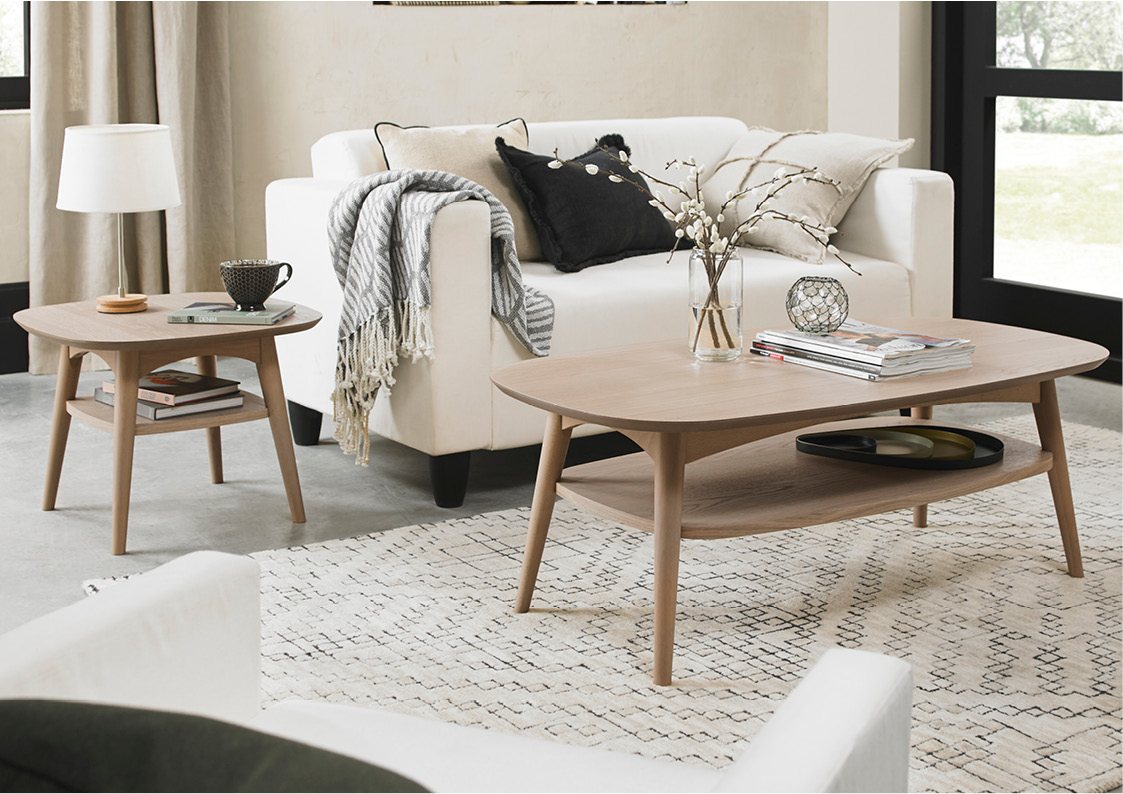 Dansk Scandi Oak Lamp Table With Shelf | Living Room - Bentley Designs