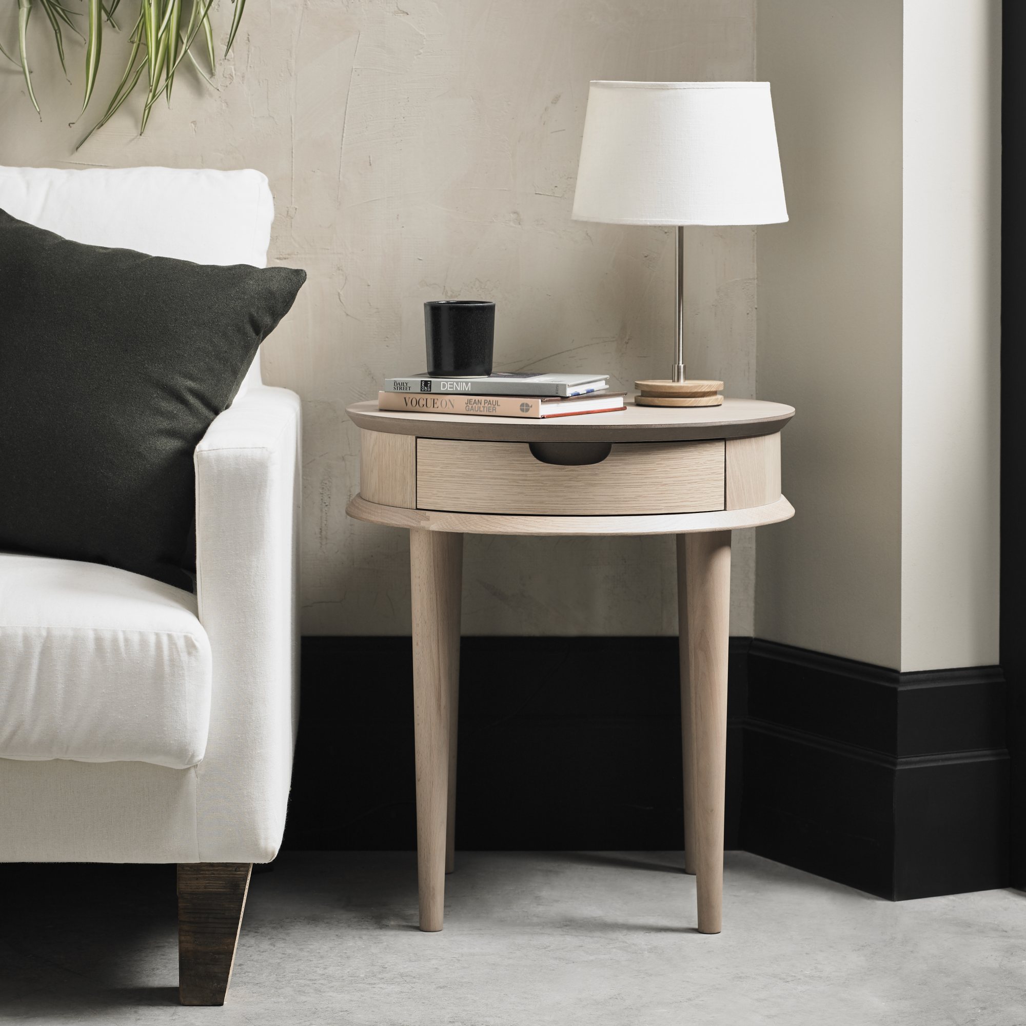 Dansk Scandi Oak Lamp Table With Drawer | Living Room - Bentley Designs