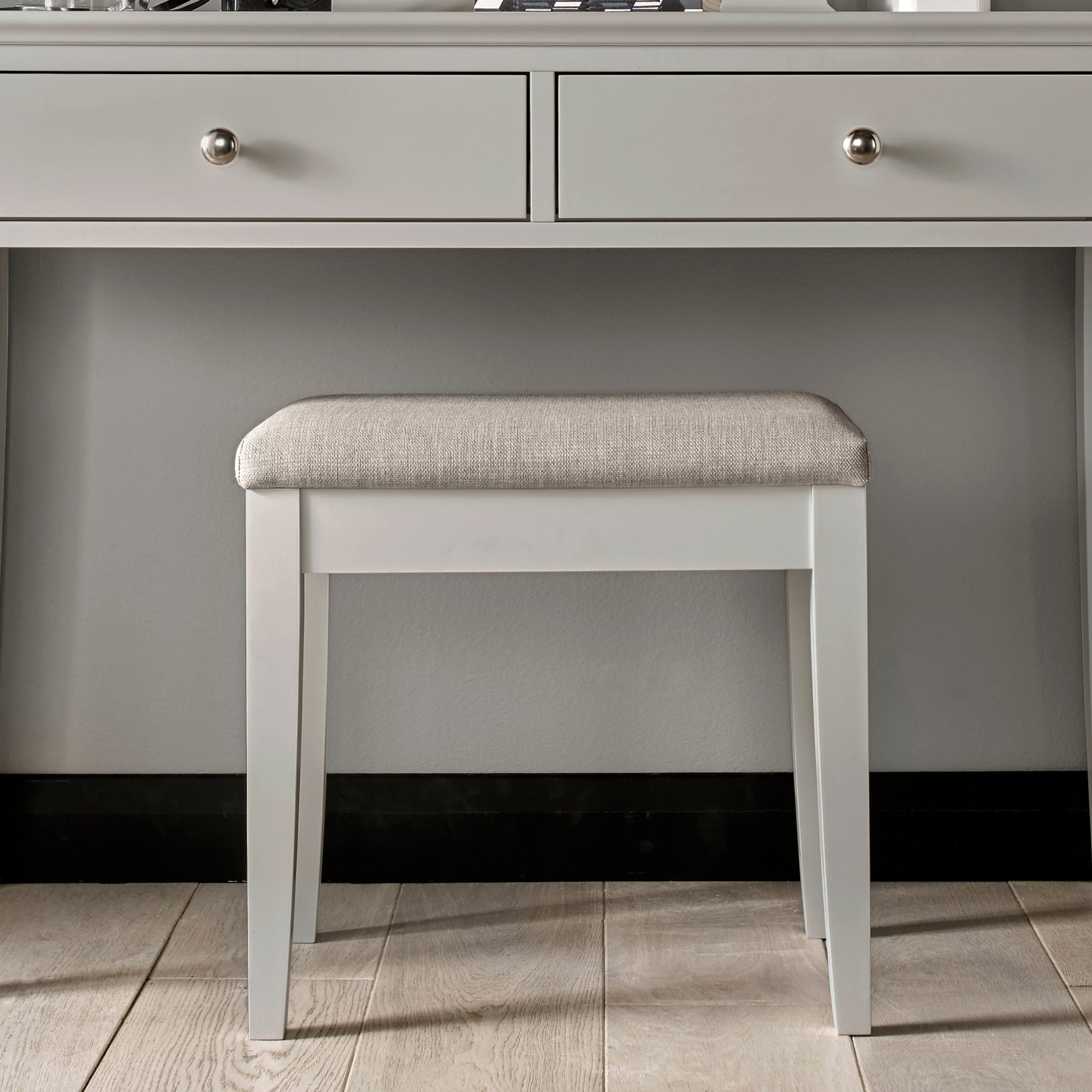 Ashby Soft Grey Stool | Pebble Grey Fabric | Bedroom - Bentley Designs
