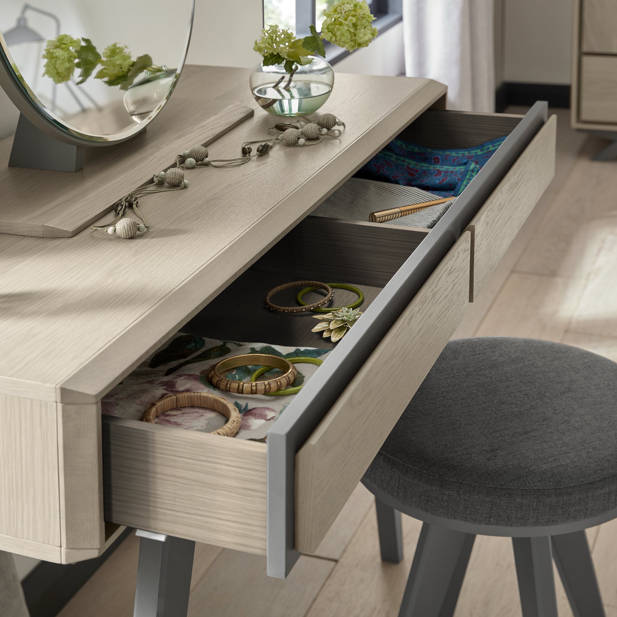 Brunel Scandi Oak & Dark Grey Dressing Table | Bedroom - Bentley Designs
