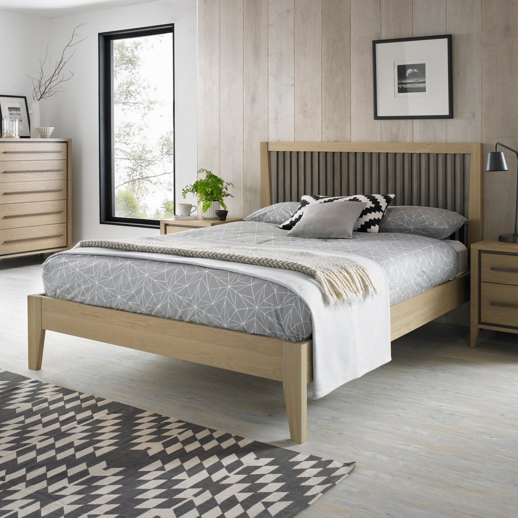 Rimini Aged Oak & Weathered Oak 2 Drawer Bedside Table - Bentley Designs