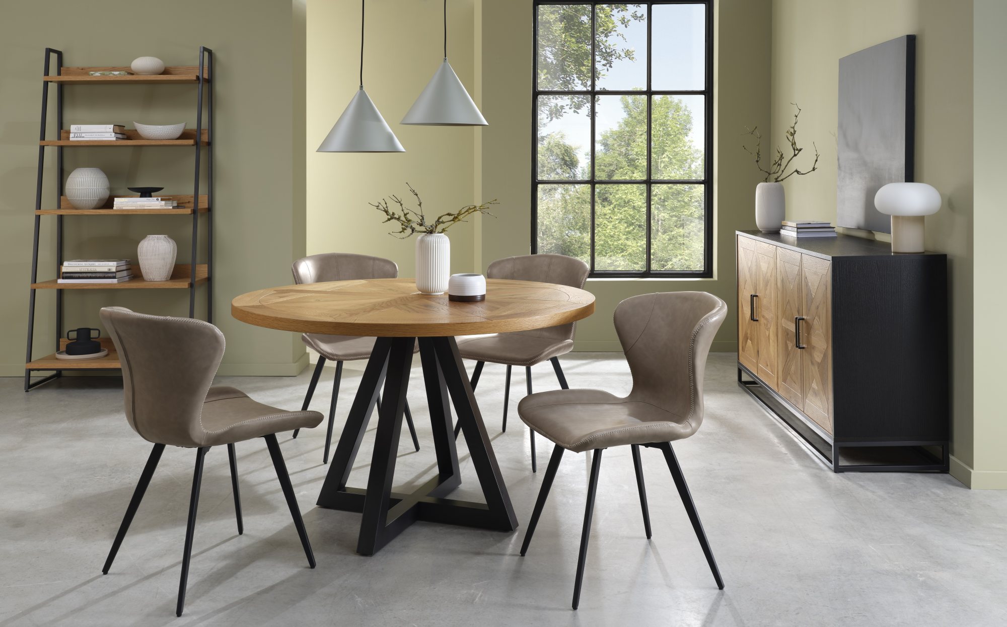 Indus Rustic Oak Circular Dining Table | Dining Furniture - Bentley Designs