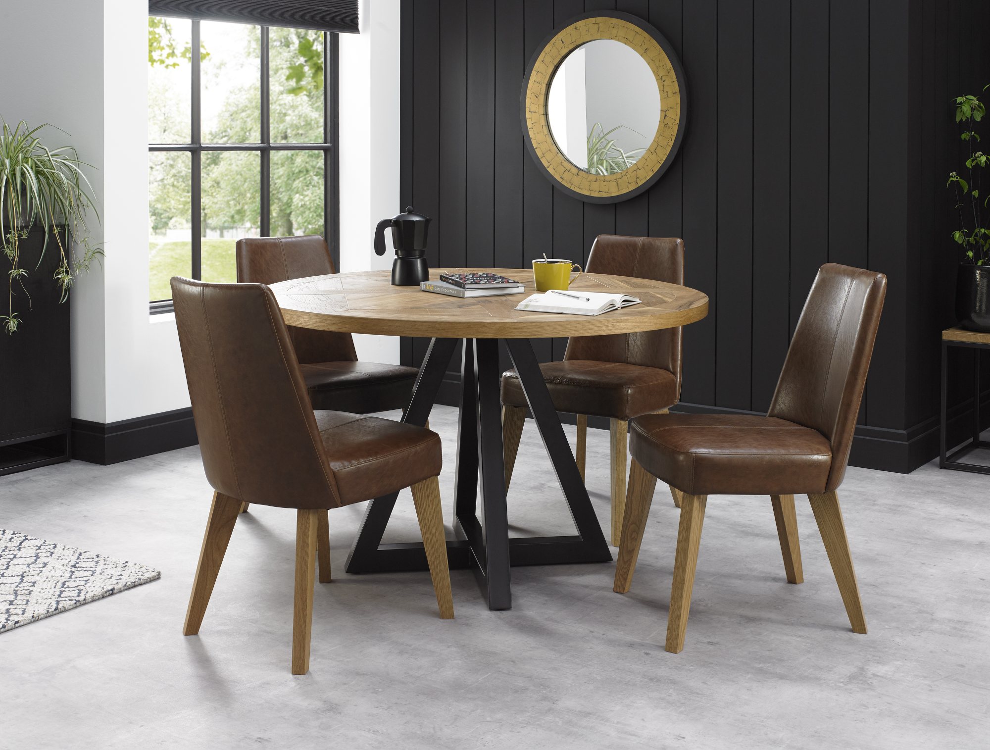 Indus Rustic Oak Circular Dining Table | Dining Furniture - Bentley Designs