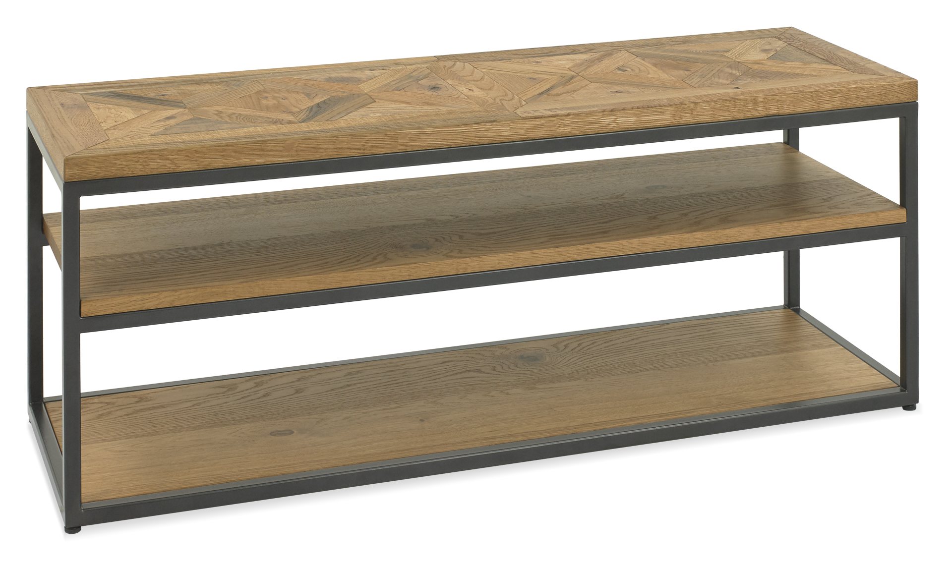 Indus Rustic Oak Open Media Unit | Living Room - Bentley Designs