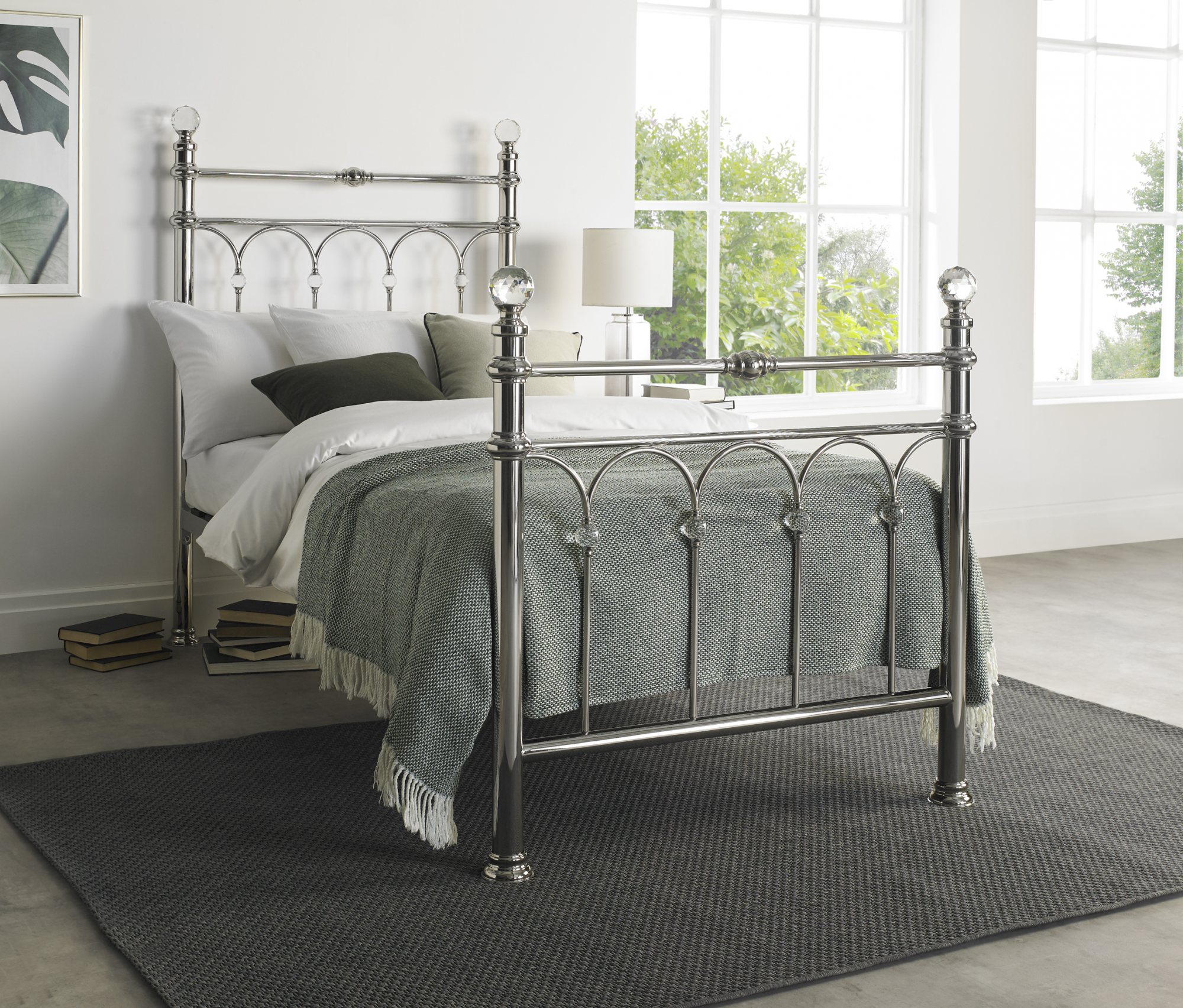 Krystal Shiny Nickel Bed Frame | Single - Bentley Designs