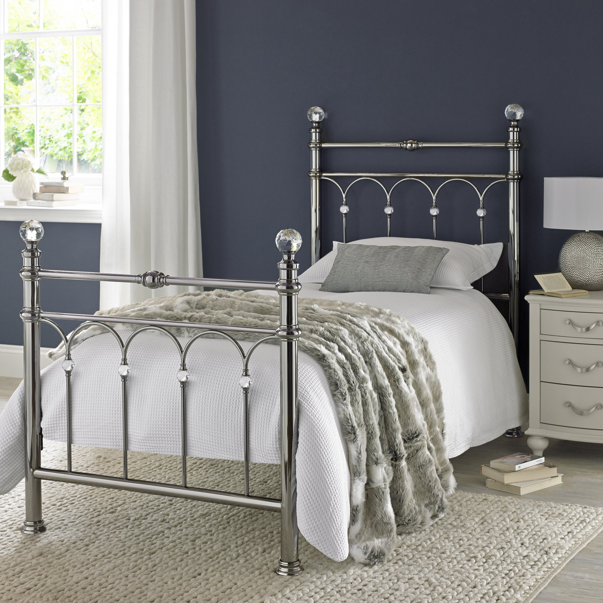 Krystal Antique Nickel Bed Frame | Single - Bentley Designs