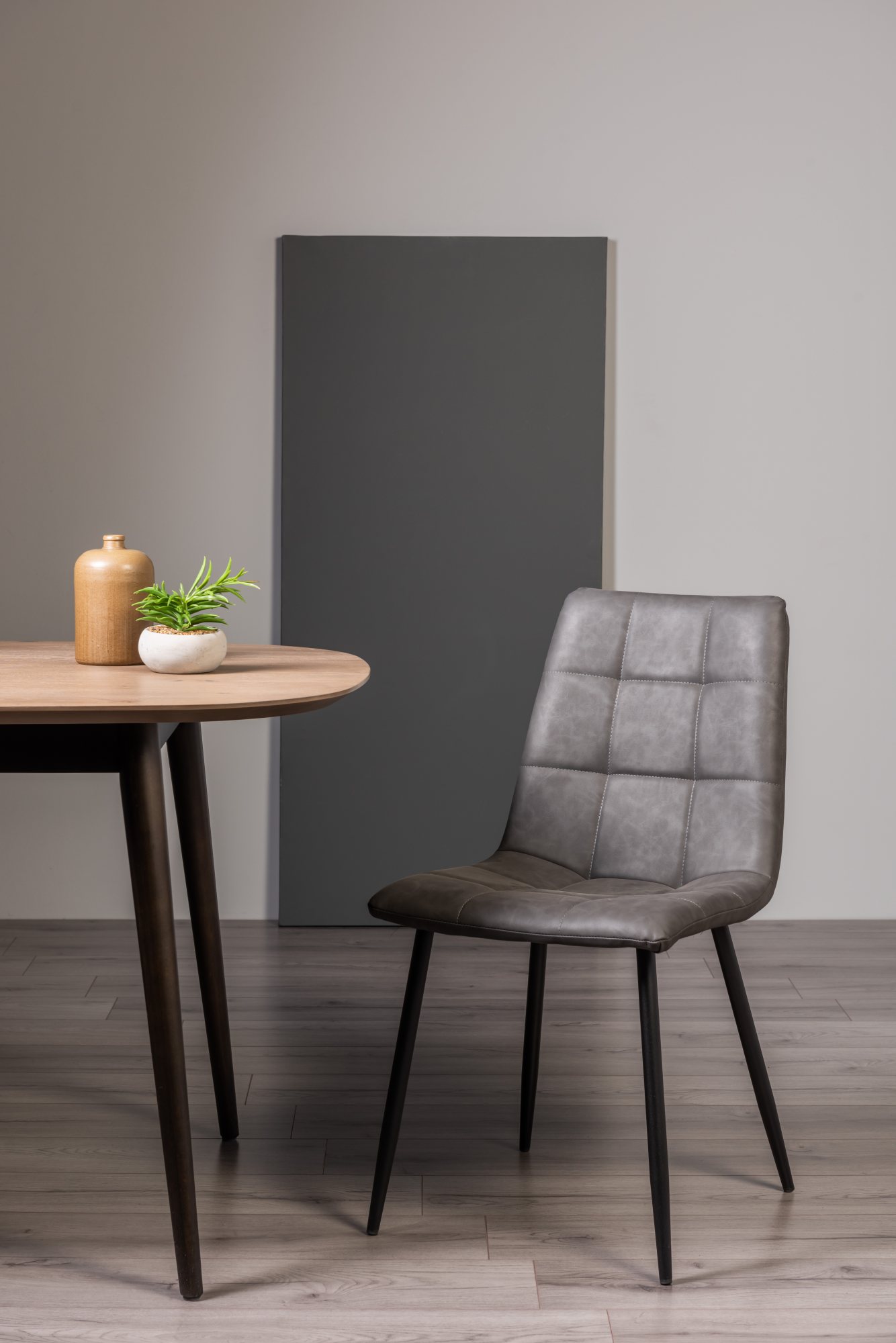 Gallery Collection Mondrian Dark Grey Faux Leather Chair with Black Legs Pair Dining Chairs Bentley Designs UK Ltd