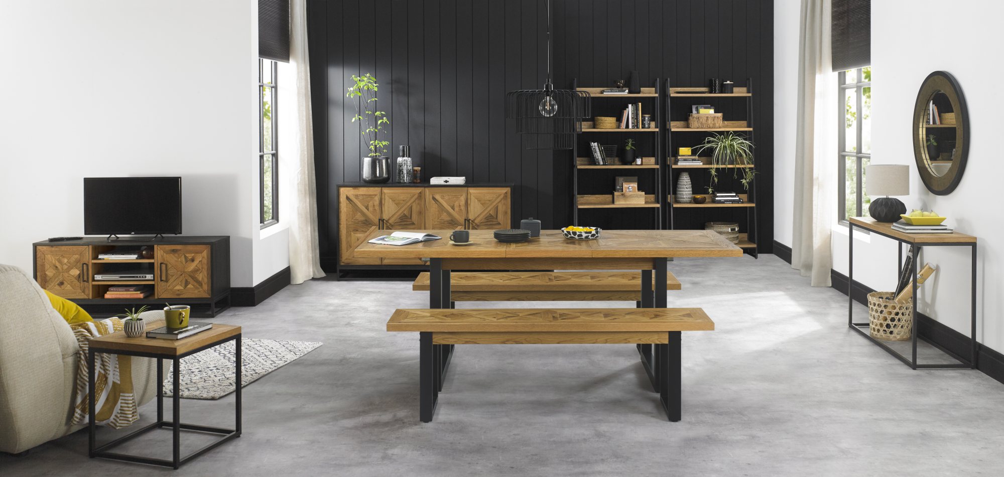 Signature Collection Indus Rustic Oak Bench - Benches - Bentley Designs