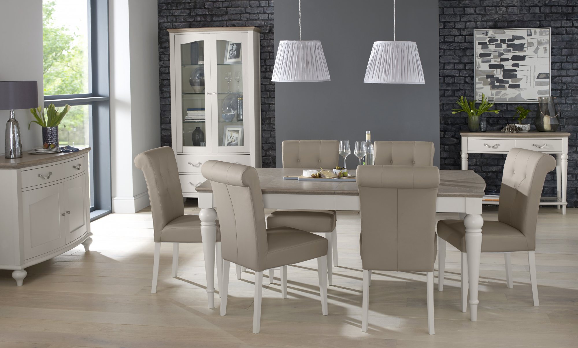 Montreux GWO & SG 6-8 Dining Set | Grey Bonded Leather - Bentley Designs