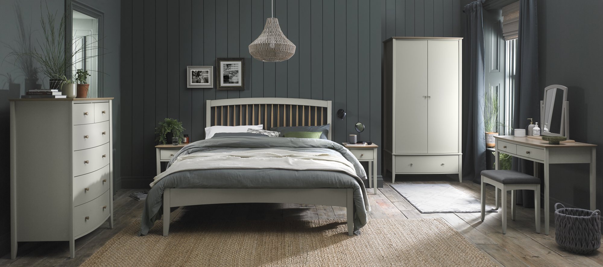 Whitby Scandi Oak & Soft Grey 5 Drawer Chest | Bedroom - Bentley Designs