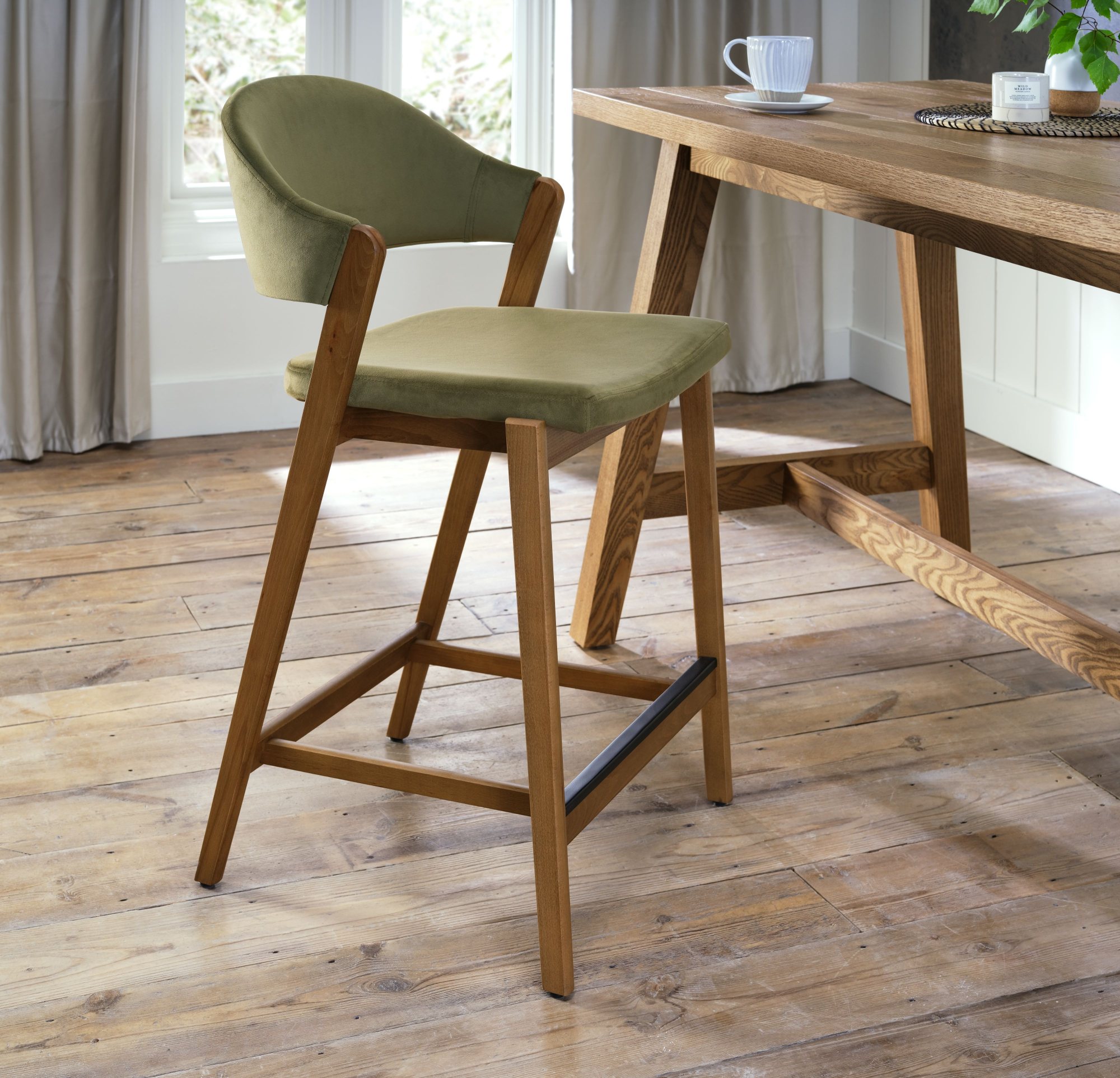 Camden Rustic Oak Upholstered Bar Stool | Dining Room - Bentley Designs