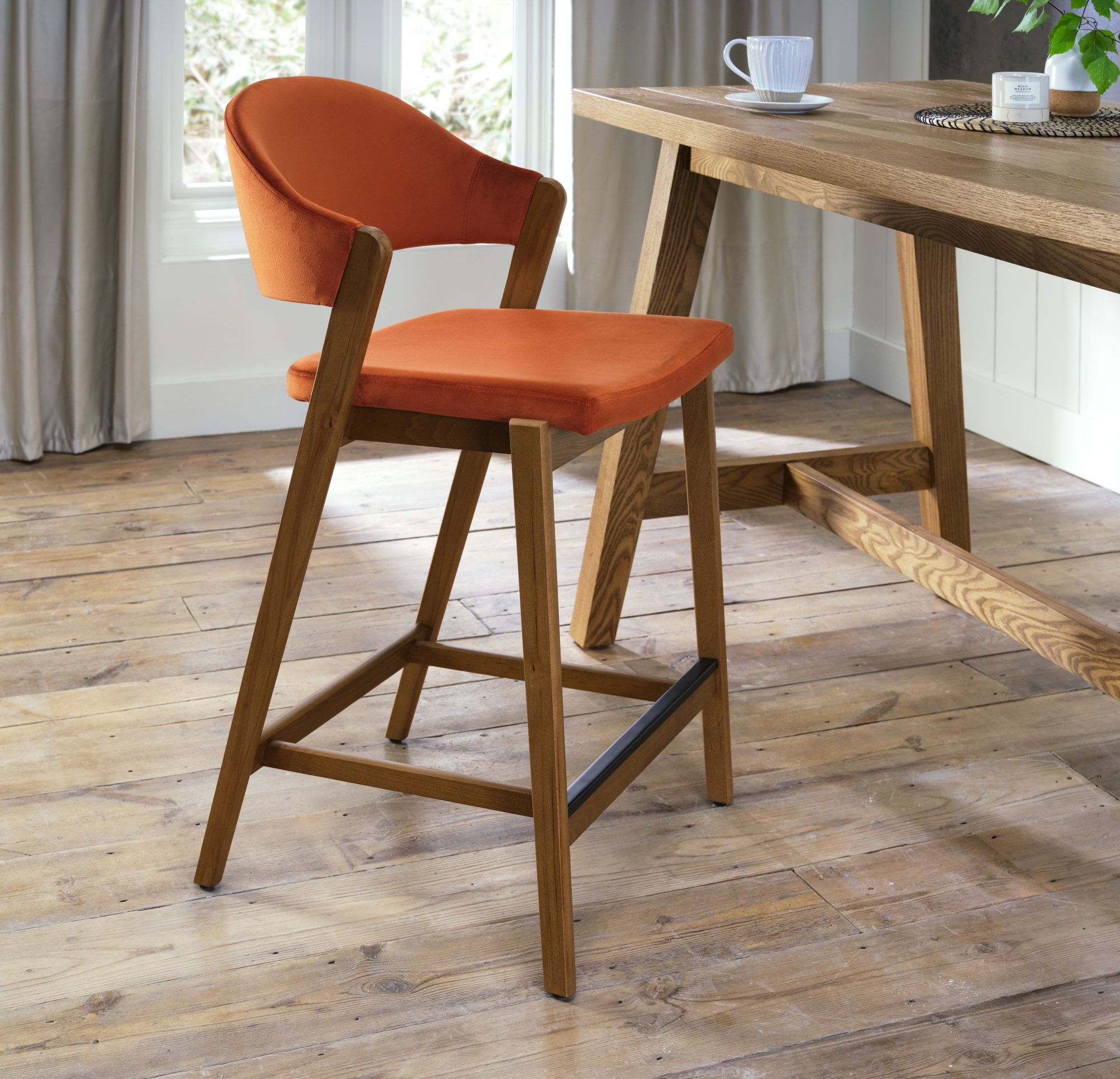 Camden Rustic Oak Upholstered Bar Stool | Dining Room - Bentley Designs