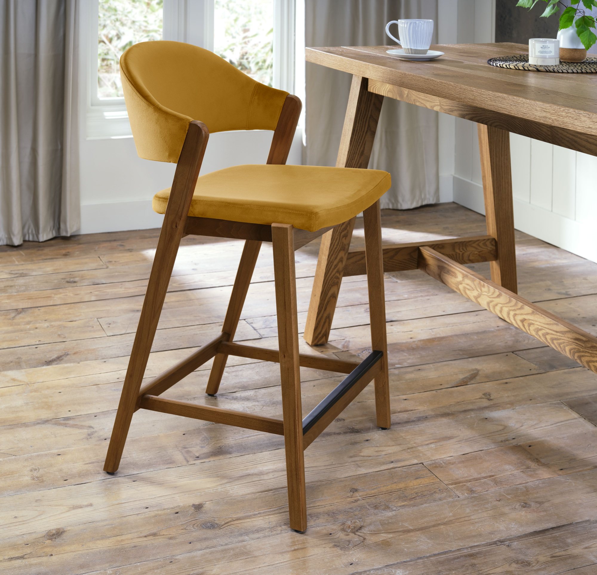 Camden Rustic Oak Upholstered Bar Stool | Dining Room - Bentley Designs