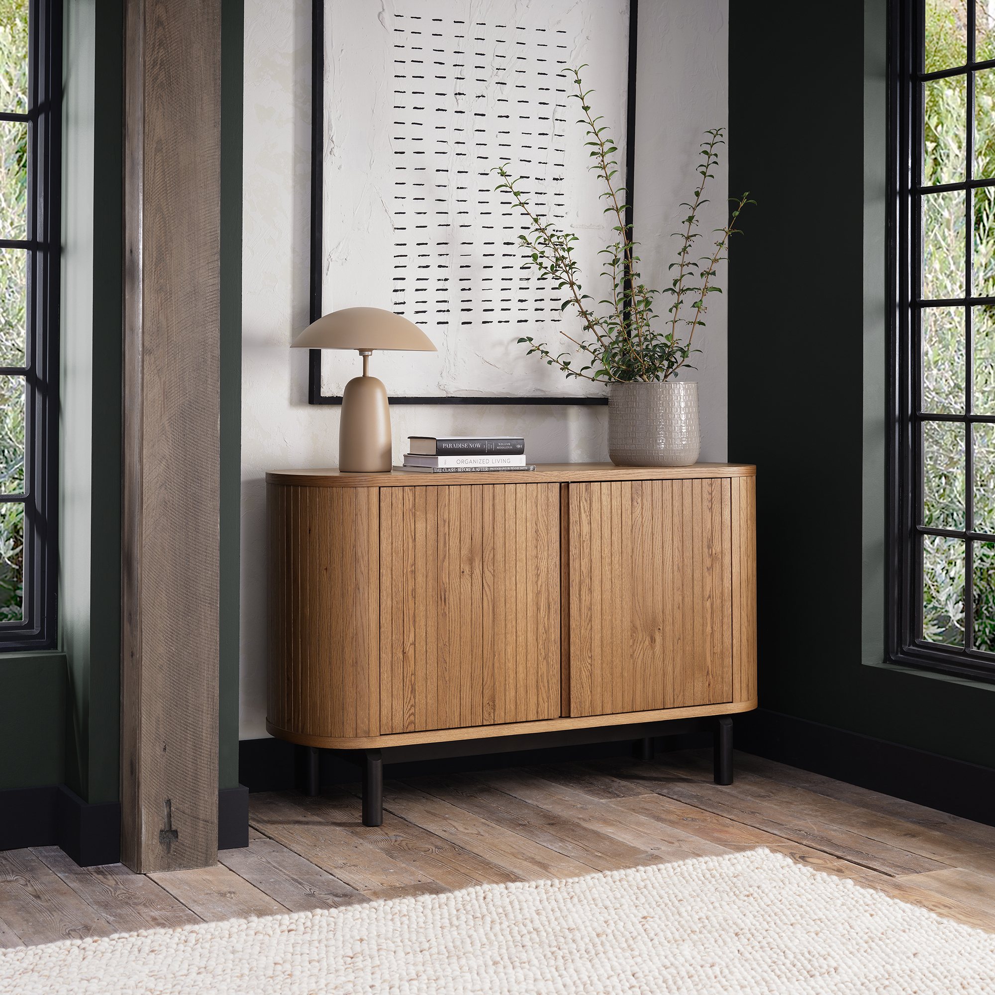 Vega Rustic Oak & Peppercorn Narrow Sideboard - Bentley Designs