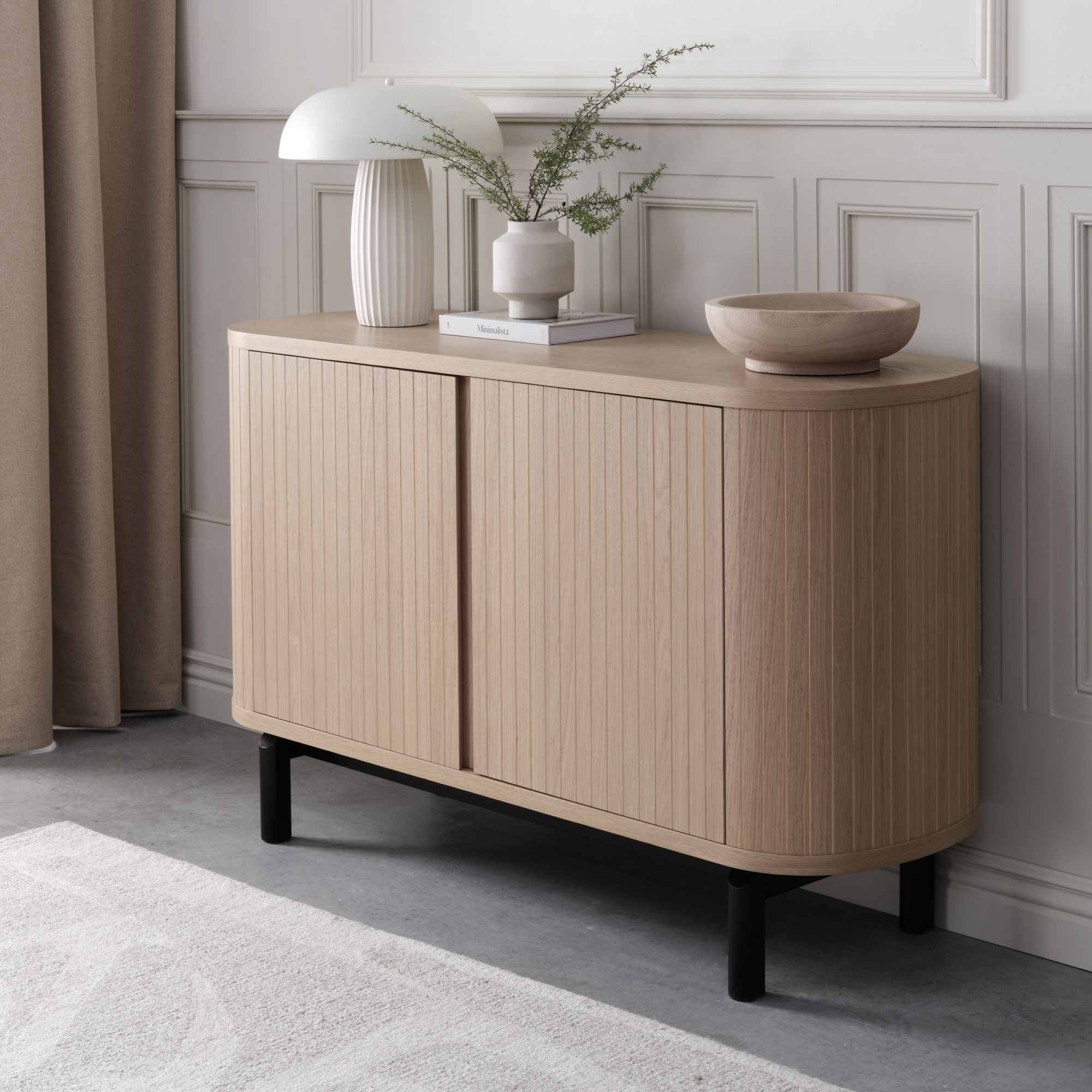 Vega Scandi Oak & Peppercorn Narrow Sideboard - Bentley Designs