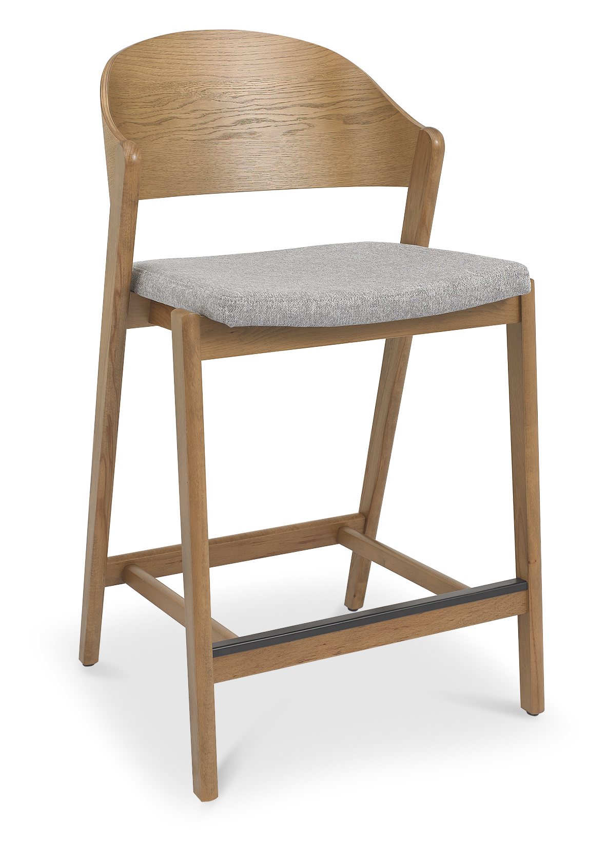 Vega Rustic Oak Ply Back Bar Stool - Grey Fabric - Bentley Designs