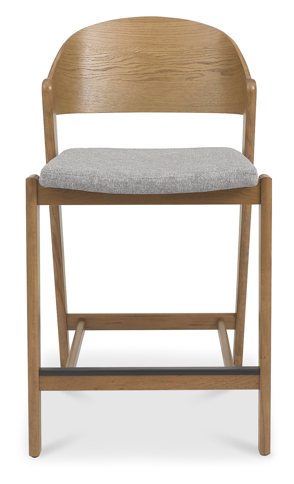 Vega Rustic Oak Ply Back Bar Stool - Grey Fabric - Bentley Designs