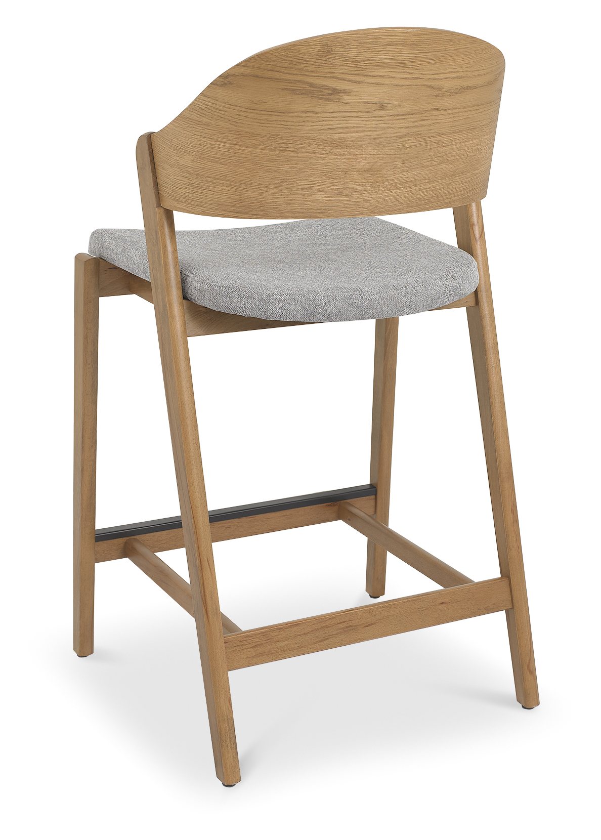 Vega Rustic Oak Ply Back Bar Stool - Grey Fabric - Bentley Designs