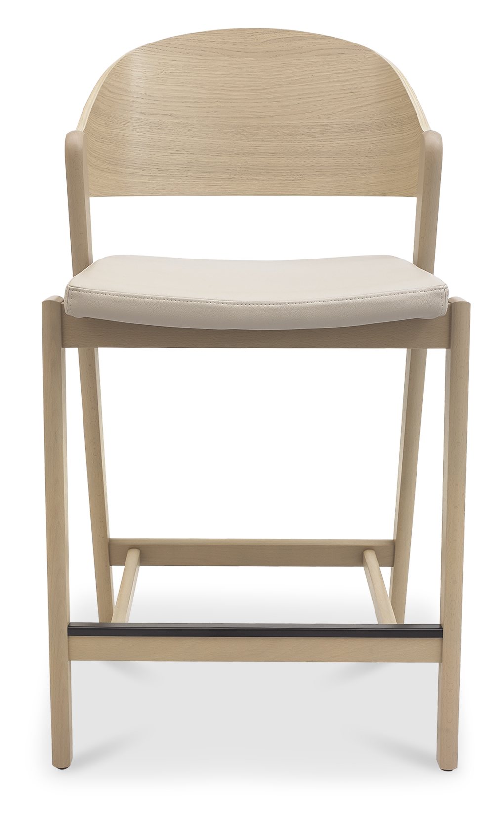 Vega Scandi Oak Ply Back Bar Stool - Ivory Bonded Leather - Bentley Designs