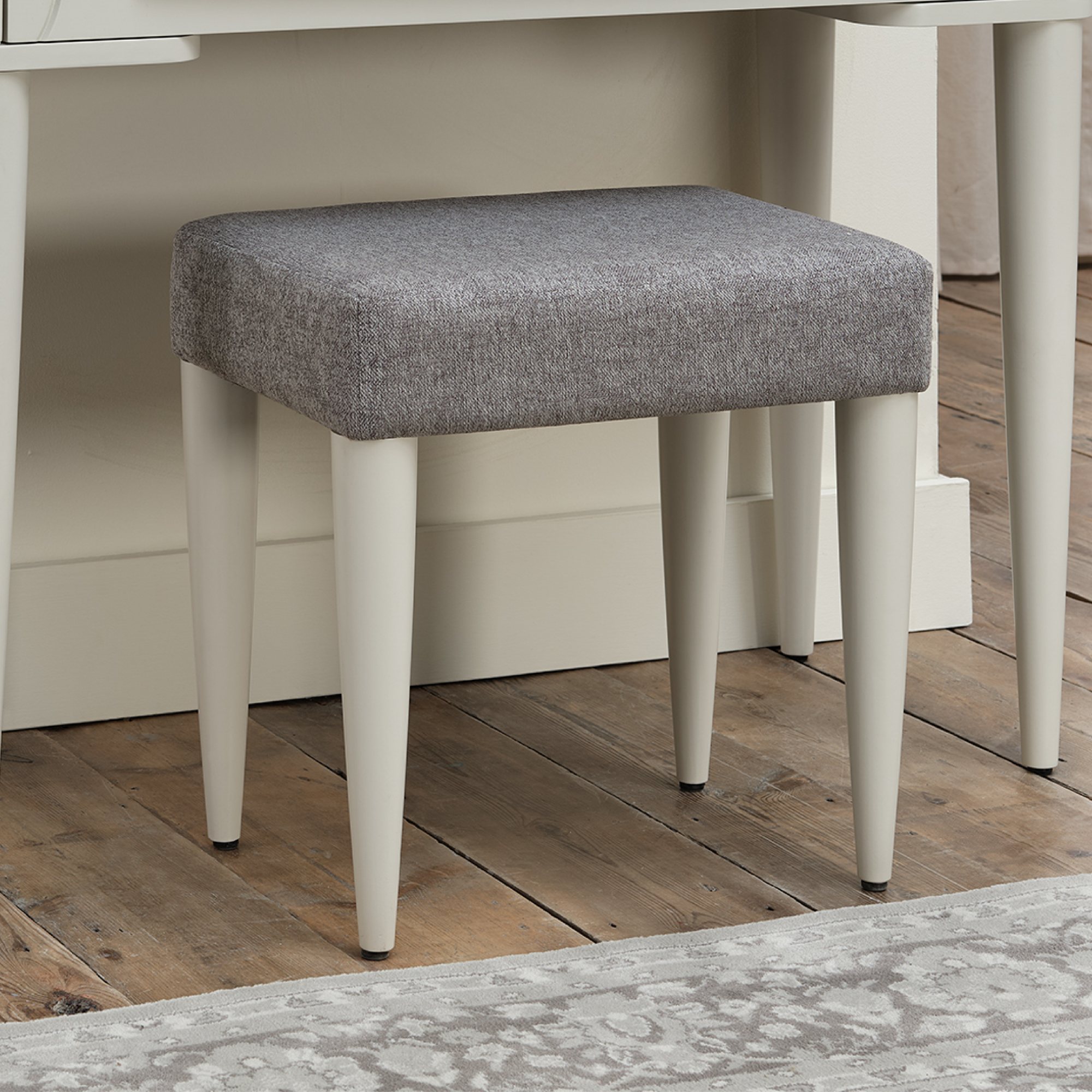 Larsen Scandi Oak & Soft Grey Stool in Grey Fabric - Bentley Designs