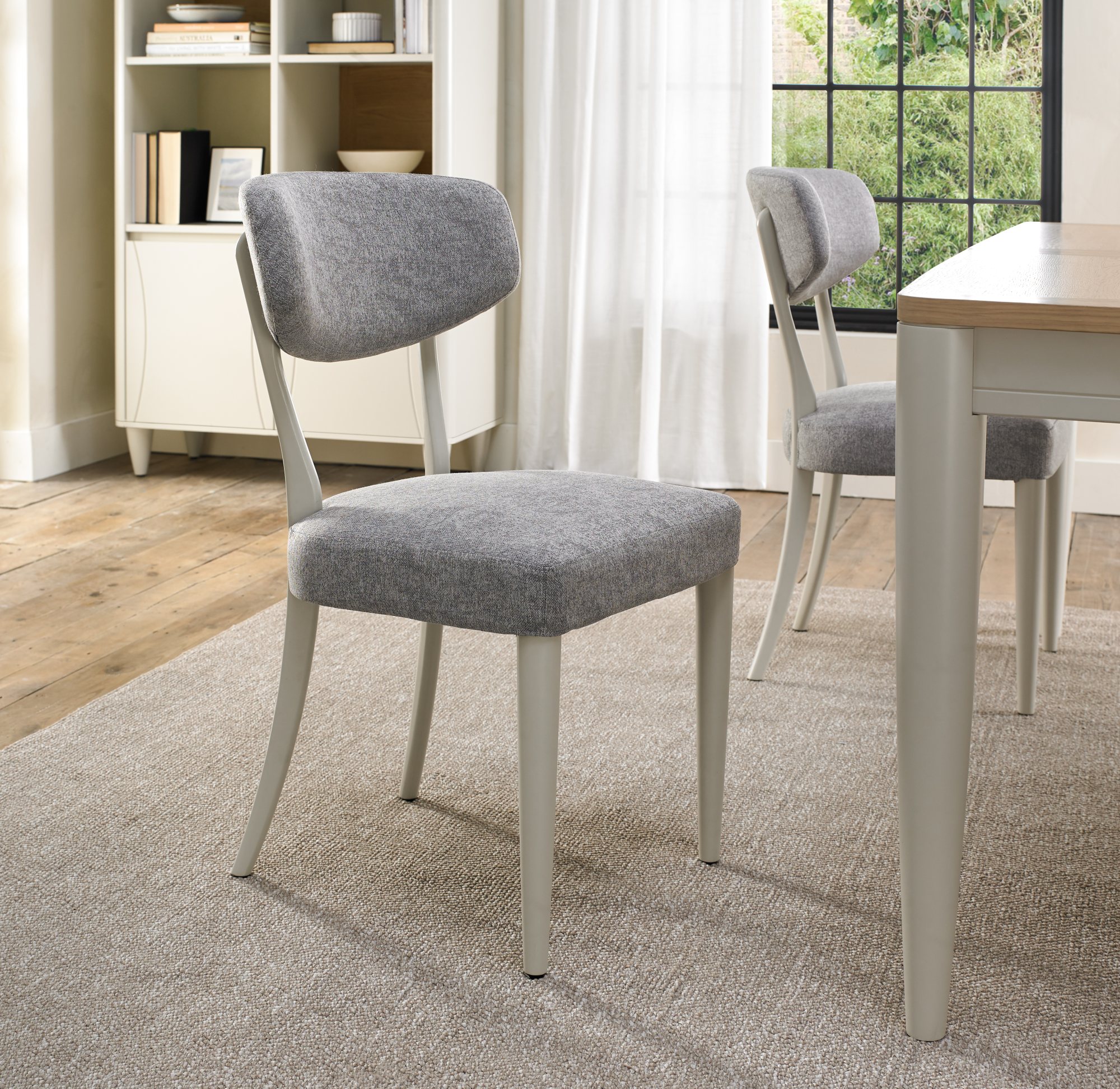 Larsen Soft Grey Upholstered Chairs in Grey Fabric - Bentley Designs