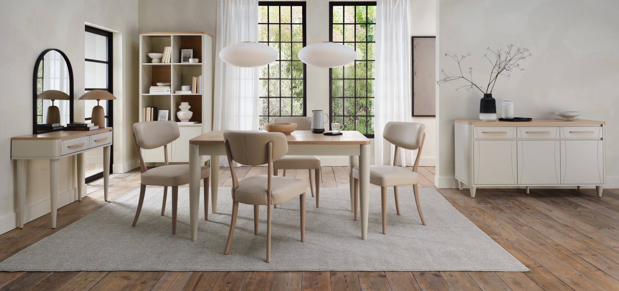 Larsen Scandi Oak Upholstered Chairs in Ivory Bonded Leather - Bentley ...