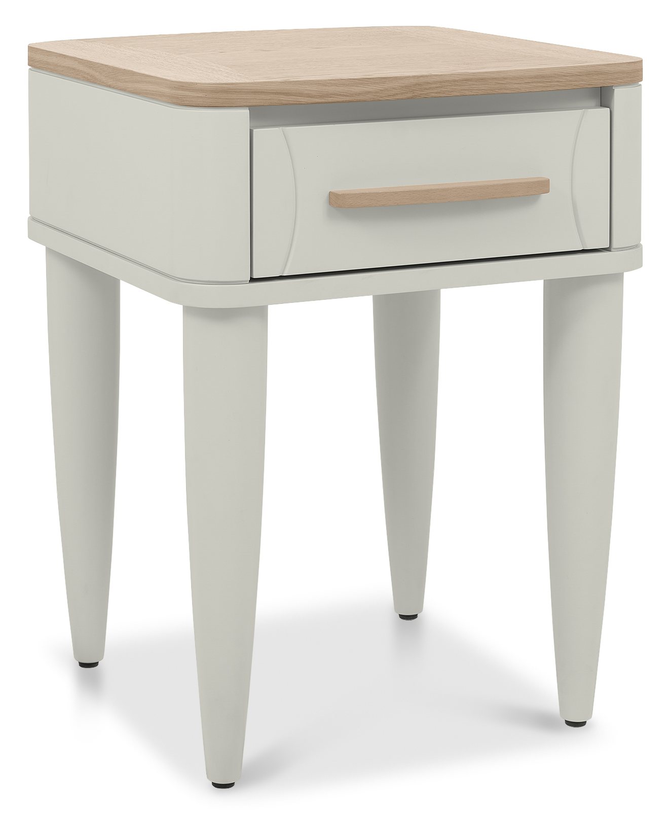 Larsen Scandi Oak & Soft Grey Lamp Table with Drawer - Bentley Designs
