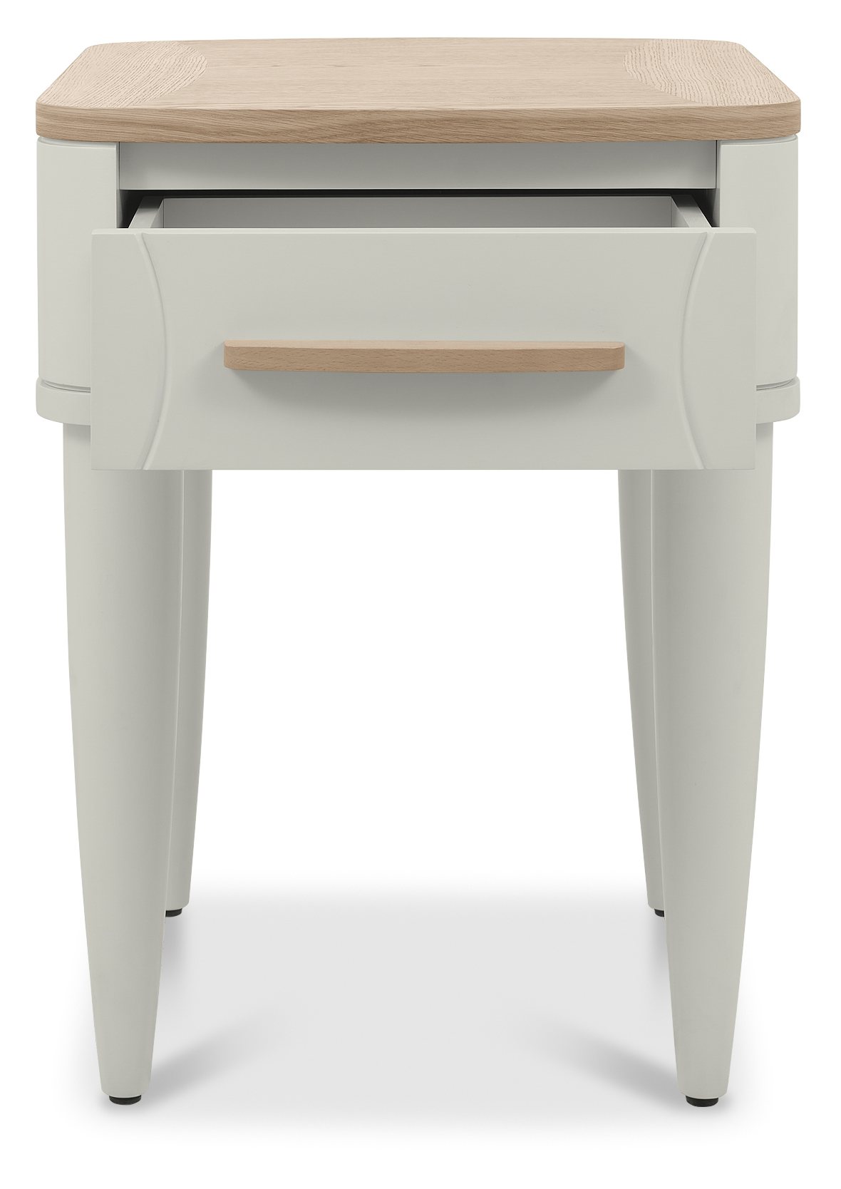 Larsen Scandi Oak & Soft Grey Lamp Table with Drawer - Bentley Designs