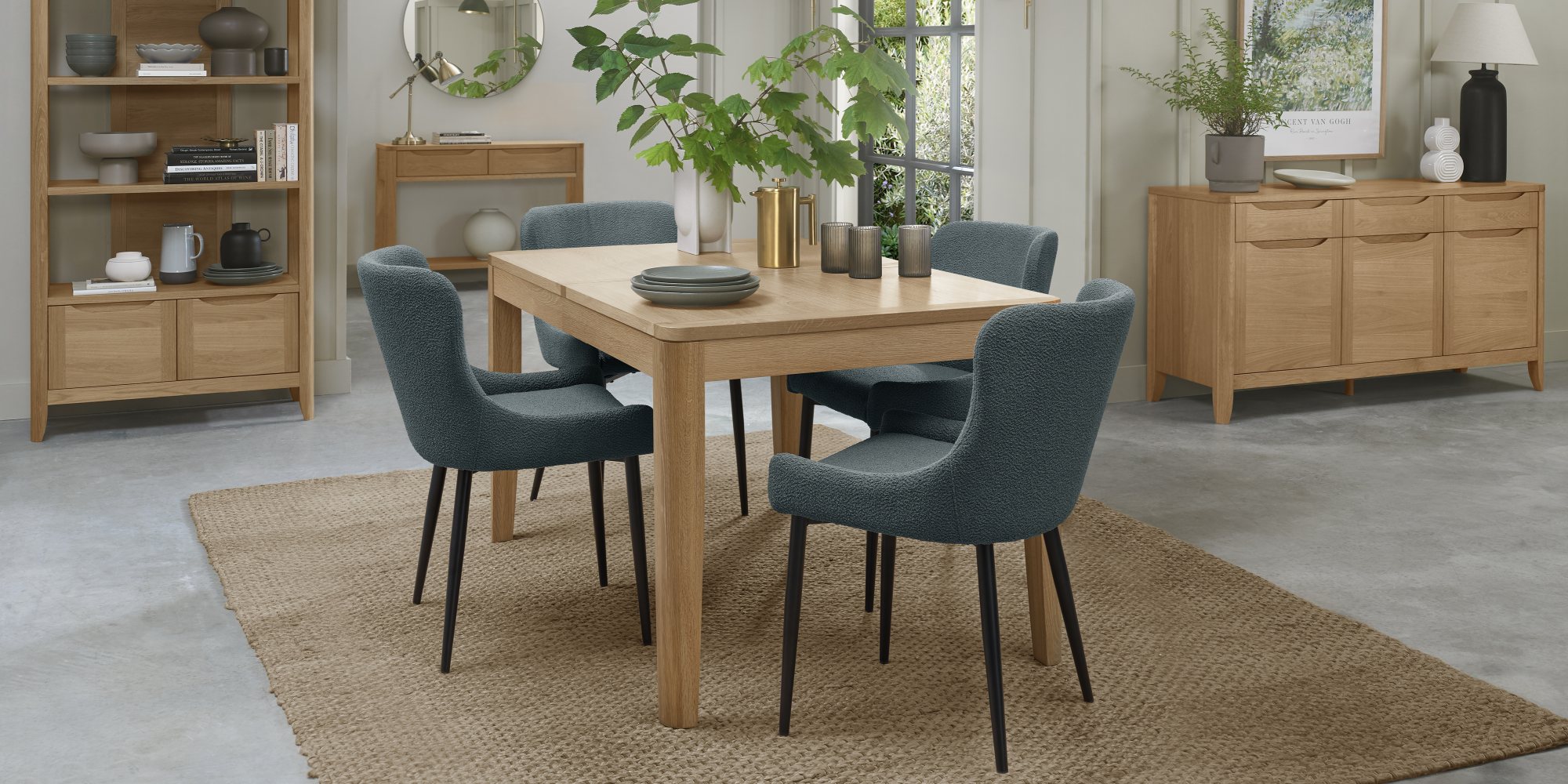 Rubens - Blue Boucle Fabric Chairs with Black Legs (Pair) - Bentley Designs