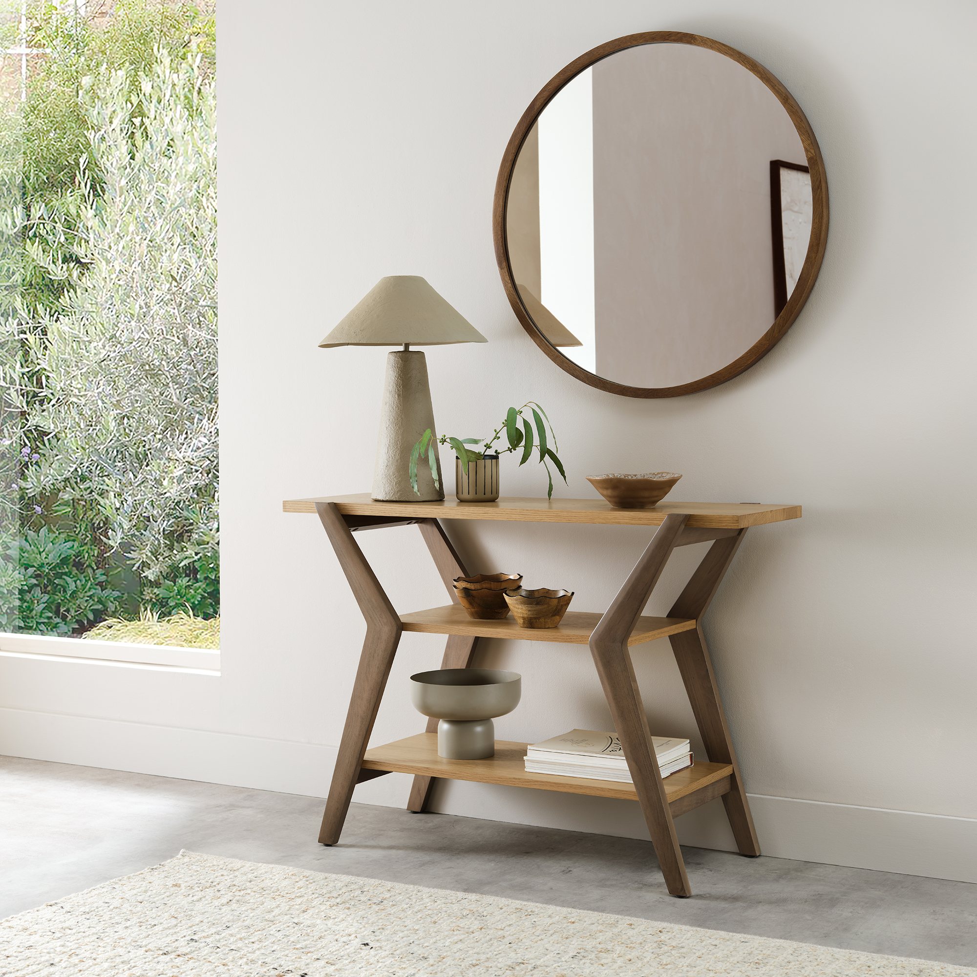Kristen Oak & Light Weathered Oak Console Table with Shelves - Bentley ...