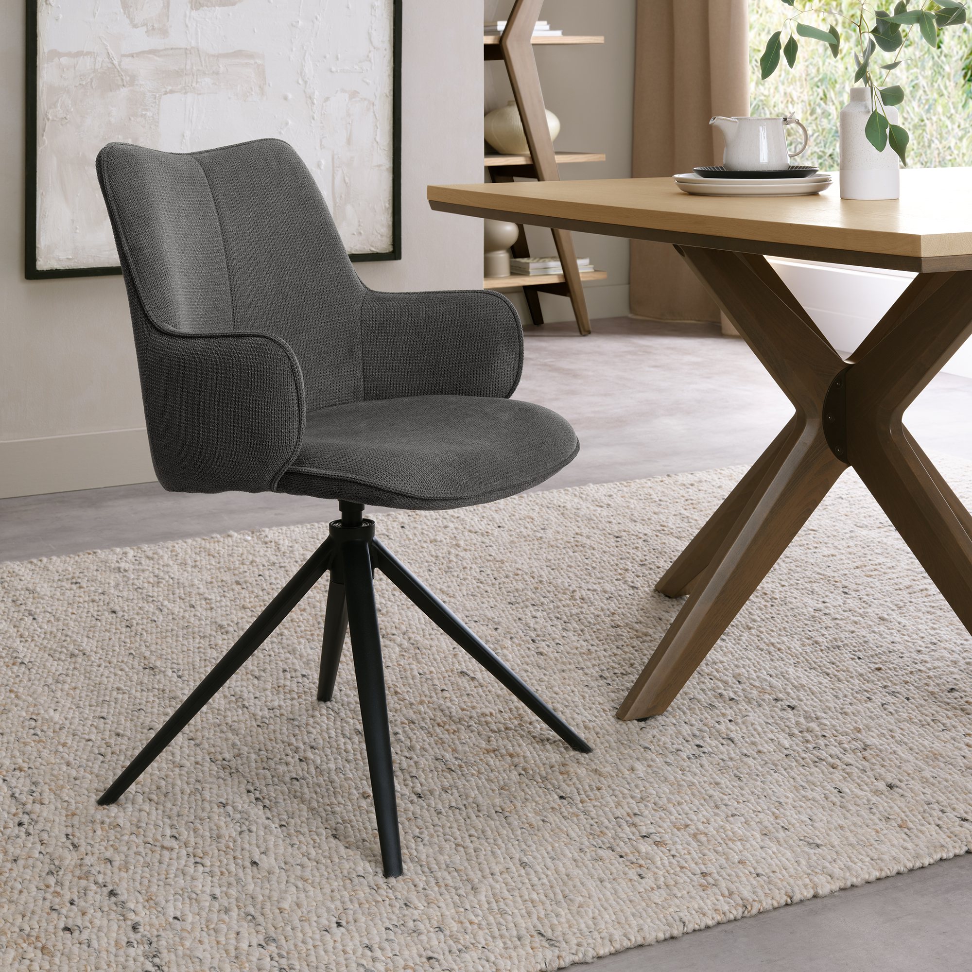 Rowan 360° Swivel Chair - Grey Fabric & Black Legs - Bentley Designs