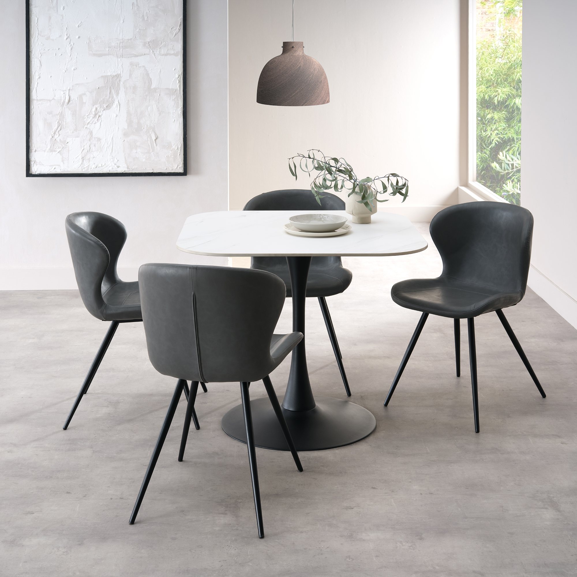 Carter White Sintered Stone Bistro Table - Black Base - Bentley Designs