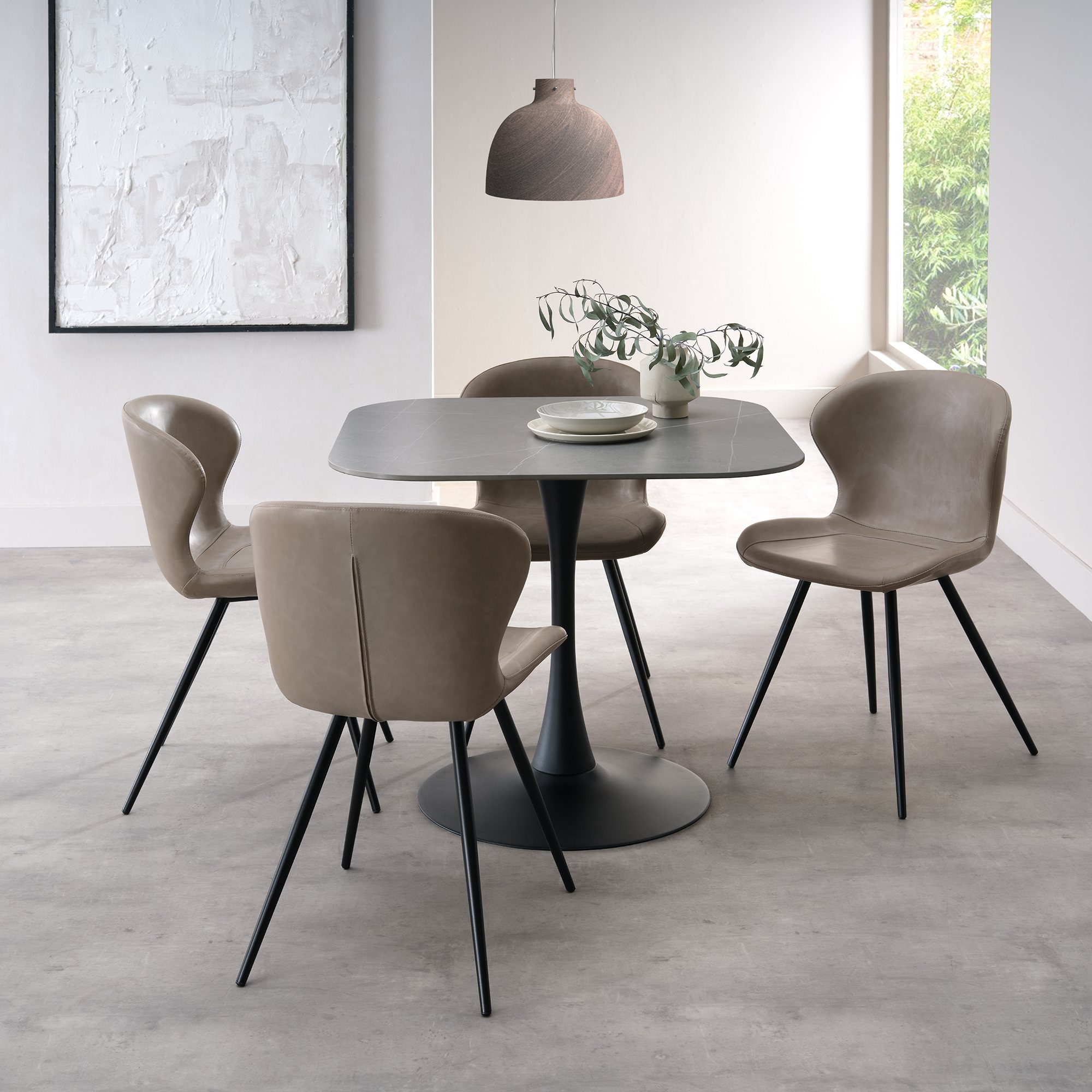 Carter Grey Sintered Stone Bistro Table - Black Base - Bentley Designs