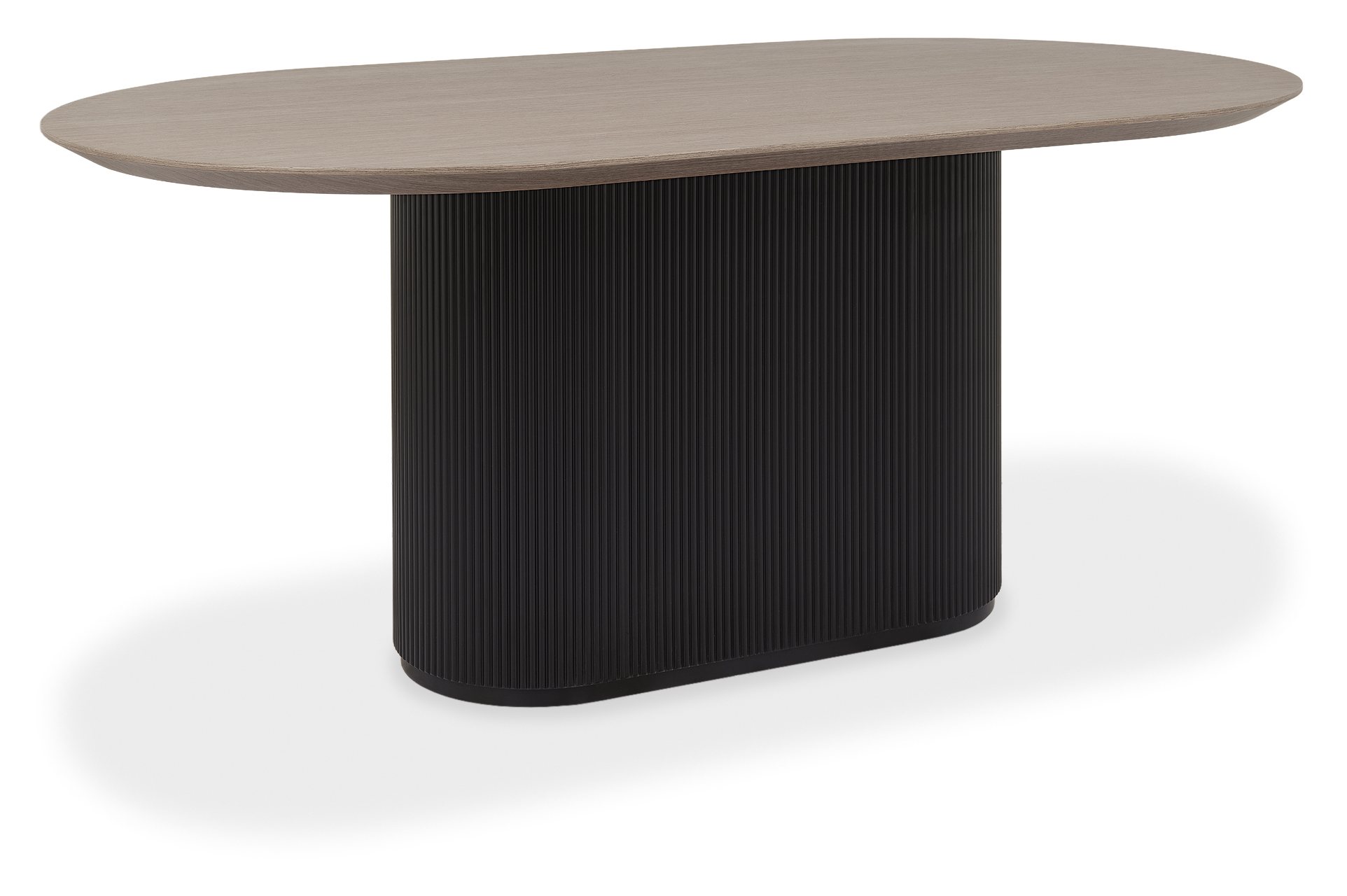 Jorge Grey Oak Oval Dining Table With Matte Black Pedestal - Bentley Designs