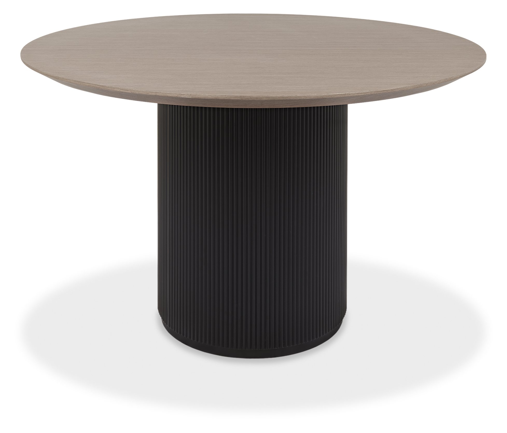 Jorge Grey Oak Round Dining Table With Matte Black Pedestal - Bentley Designs