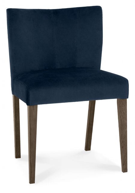 Turin Dark Oak Low Back Upholstered Chair Dark Blue Velvet Fabric Pair