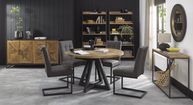 Indus Rustic Oak Circular Dining Table | Dining Furniture - Bentley Designs