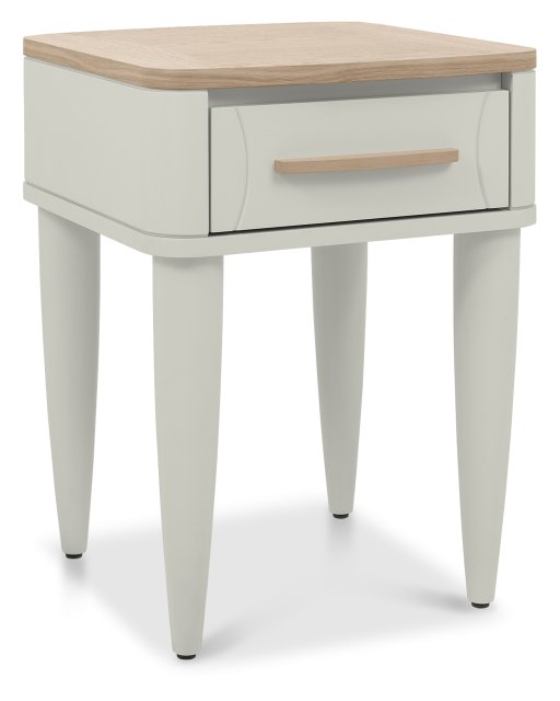 Larsen Scandi Oak & Soft Grey Lamp Table with Drawer - Bentley Designs