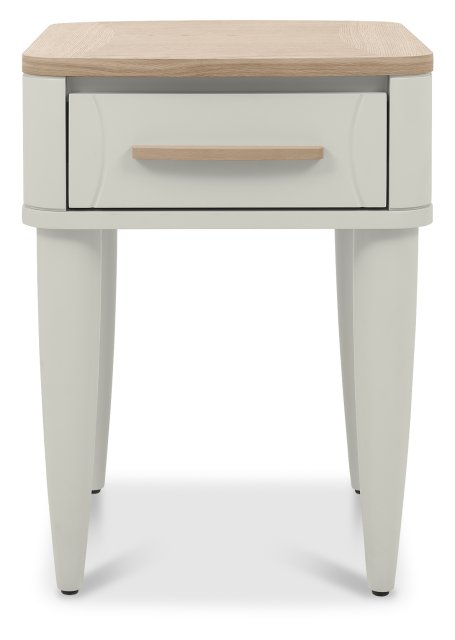 Larsen Scandi Oak & Soft Grey Lamp Table with Drawer - Bentley Designs